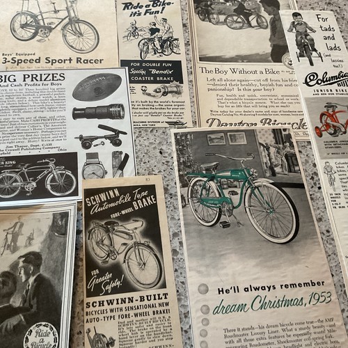 Lot 22 Vintage Bicycle Magazine Print Ads 1920-70s Roadmaster Schindler ...