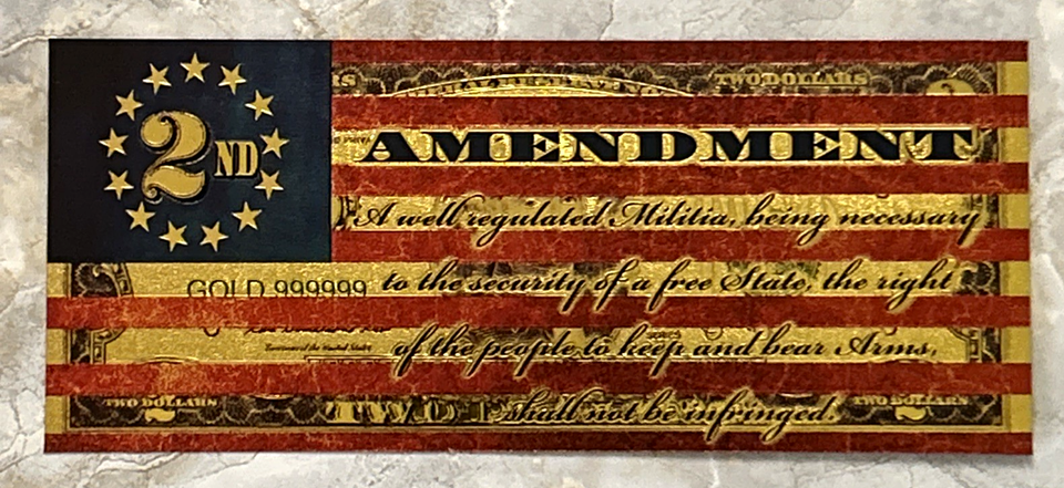 USA 2ND AMENDMENT $2 Banknote 24K GOLD Plated Foil Rep. Collection Bill ...