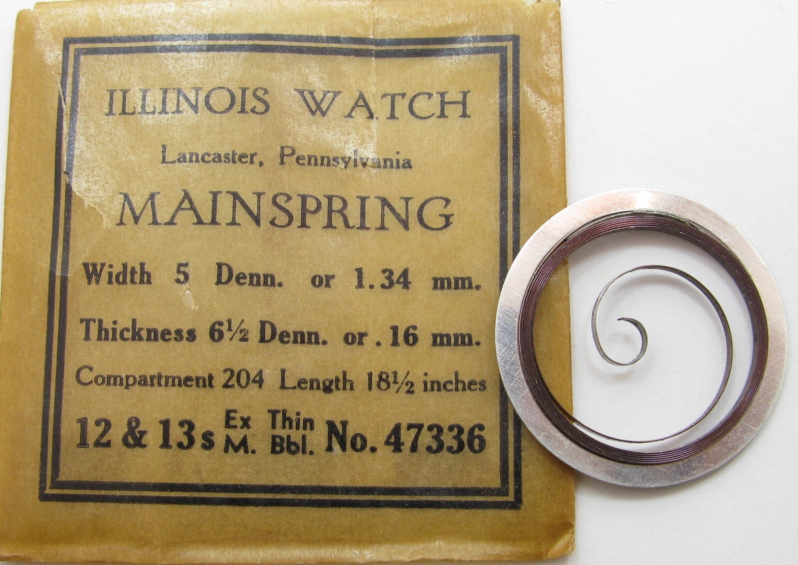 Illinois 12s 13s model 47336 watch Mainspring 1 piece T end brown ...