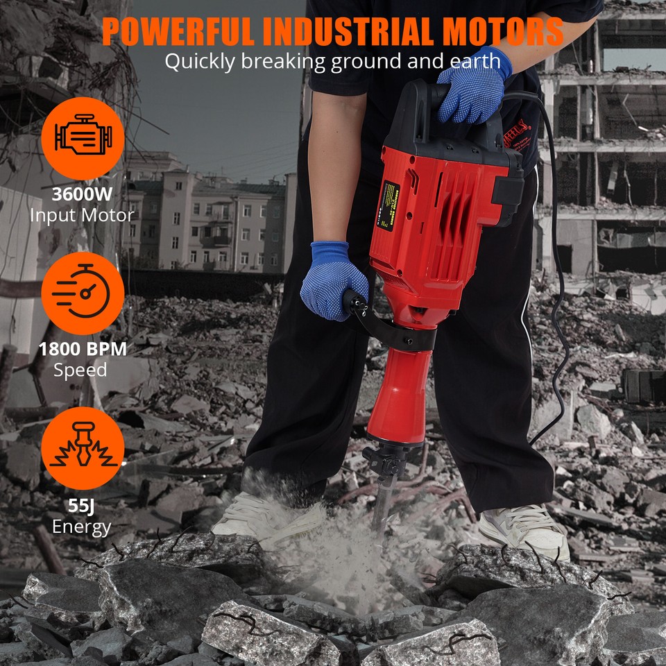 Demolition Jack Hammer 1400BPM,Noise-Canceling Earplug,Concrete Breaker ...