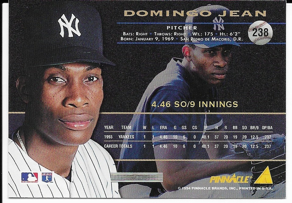 1994 Pinnacle Baseball #238 Domingo Jean Yankees Prospect RC | eBay