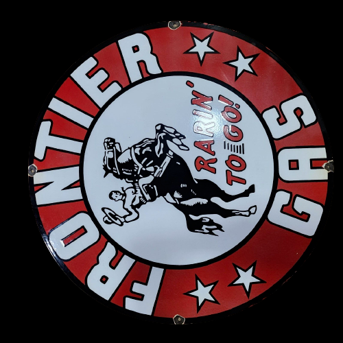 PORCELIAN FRONTIER GAS ENAMEL SIGN SIZE 36x36 INCHES DOUBLE SIDED | eBay