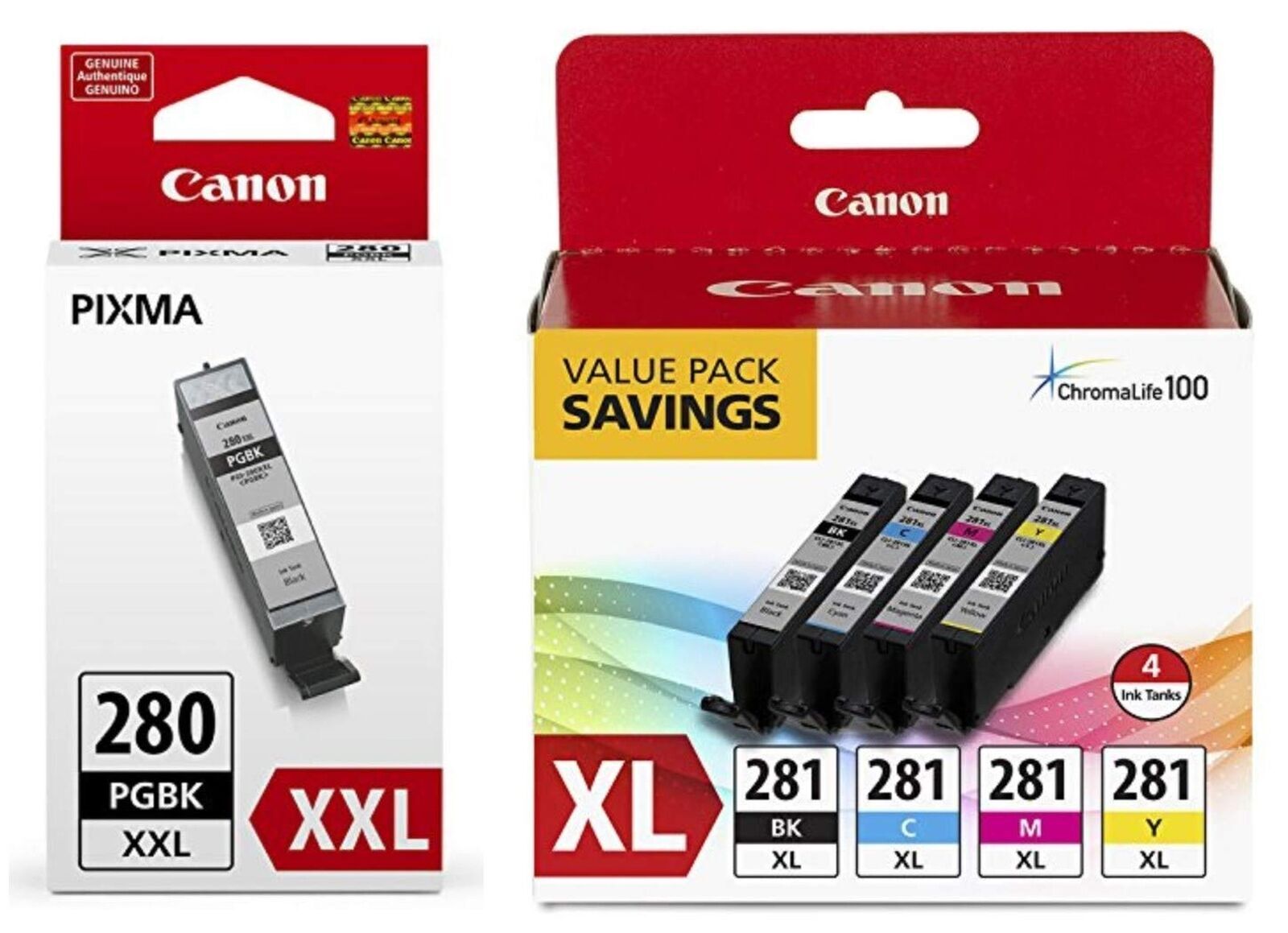 Canon CLI-281 XL BKCMY 4-Color Ink and Canon PGI-280 XXL Pigment Black ...