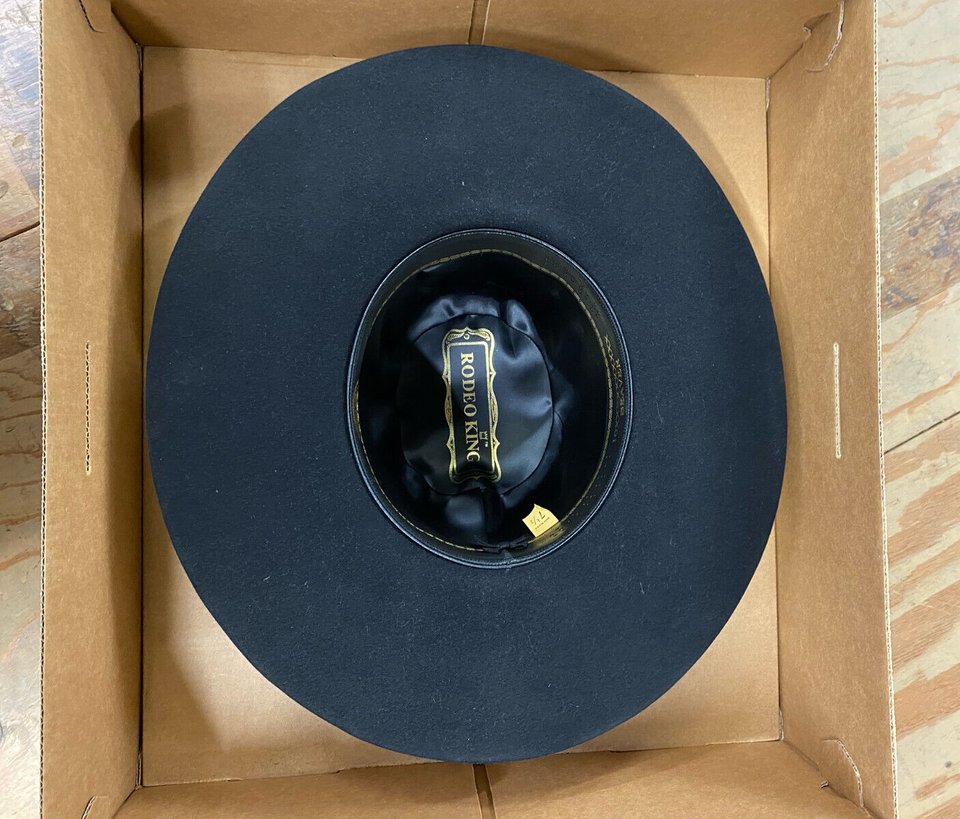 Rodeo King 10X 4 1/2 Brim Black Felt Cowboy Hat - Size 7 1/2 - UNSHAPED ...