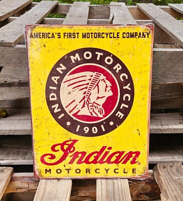 INDIAN MOTORCYCLES 1901 METAL SIGN America's First biker chief ride USA ...