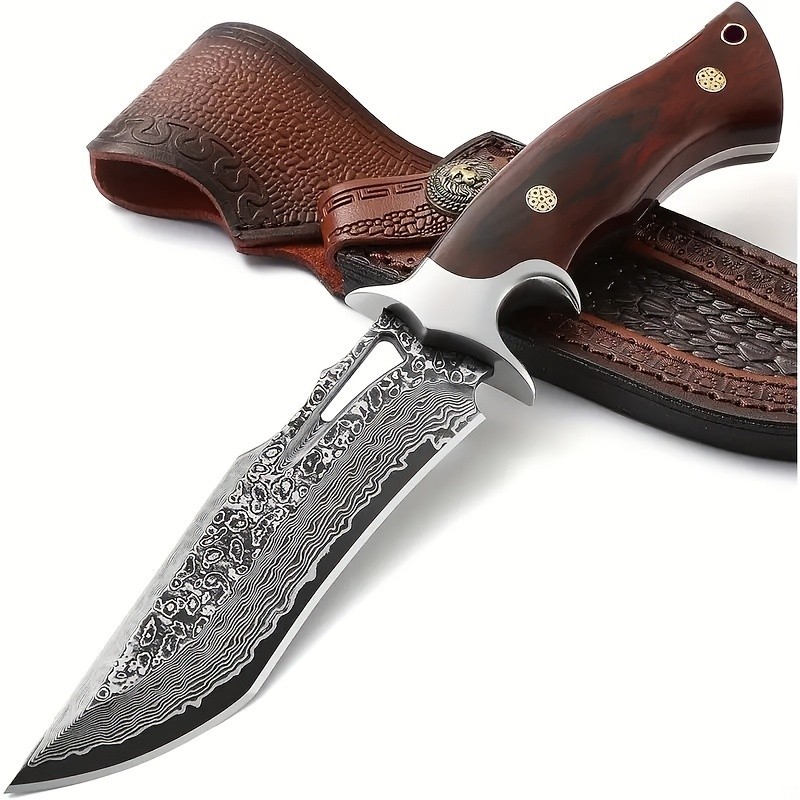 Hand Forged damascus Fixed Blade Knife Wooden Handle Leather Sheath | eBay