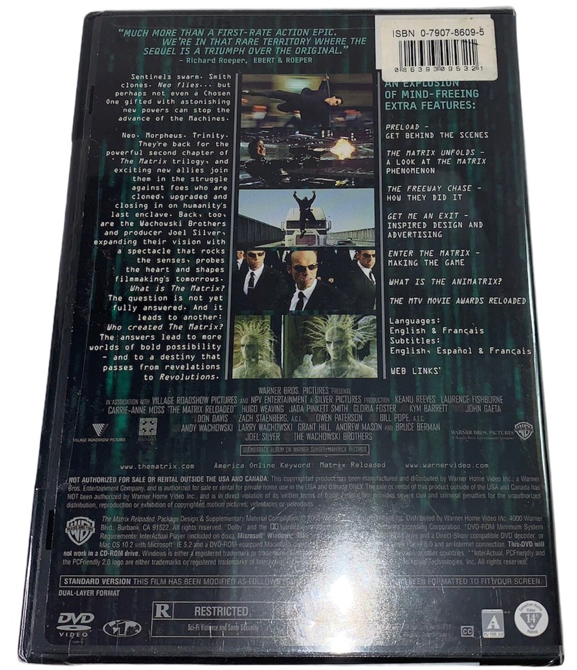 Matrix Reloaded DVD Full Screen Ed. Keanu Reeves Laurence Fishburne New ...