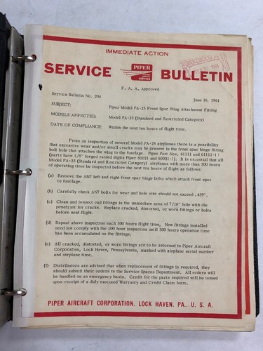 Piper Aircraft Corp. Service Bulletins & Service Letters- Originals | eBay