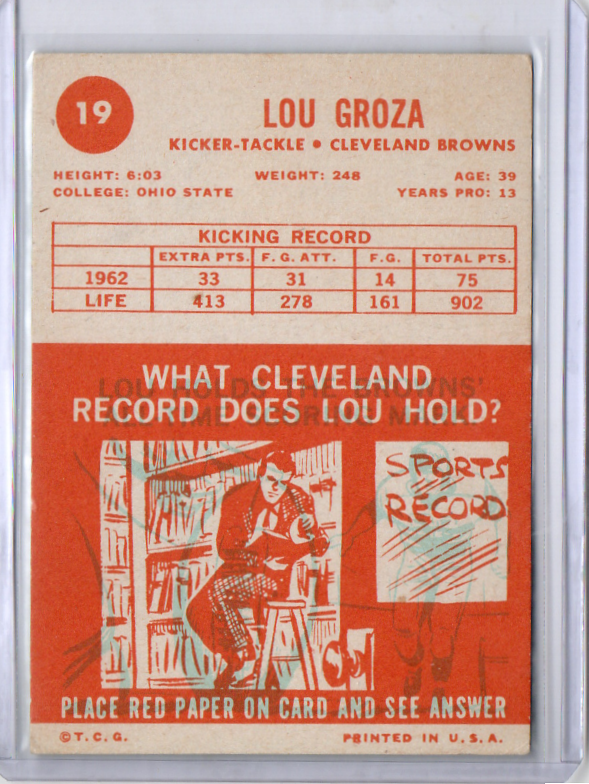 LOU GROZA 1963 TOPPS FOOTBALL SP CARD #19 VG BROWNS A110 | eBay