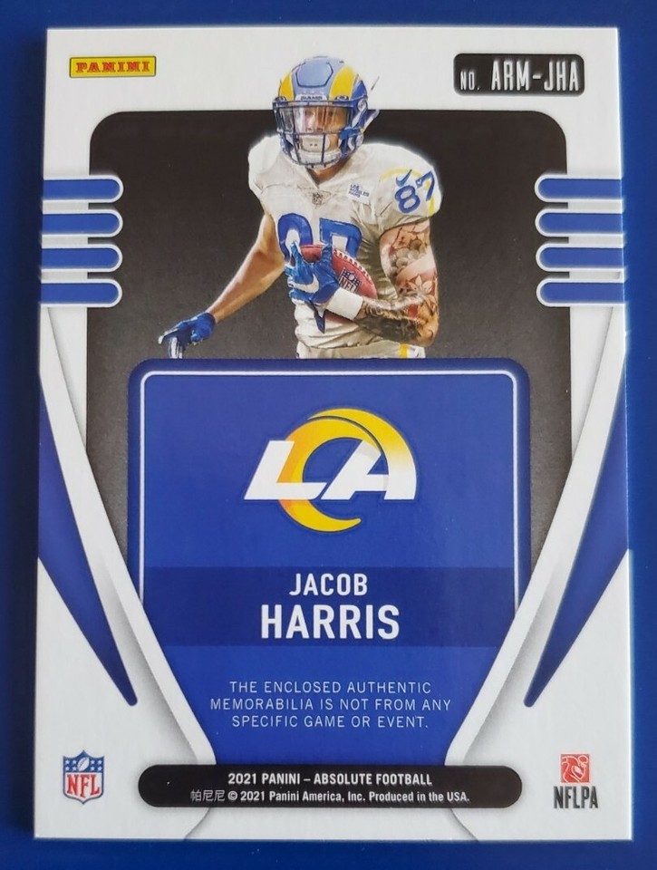 2021 Panini Absolute Rookie Materials Jacob Harris Patch Rams ARM-JHA ...