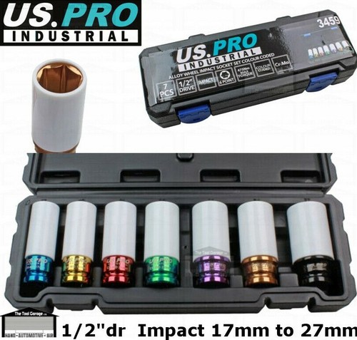 US PRO INDUSTRIAL 7pc 1/2" Alloy Wheel Deep Impact Sockets Set 17-27mm ...