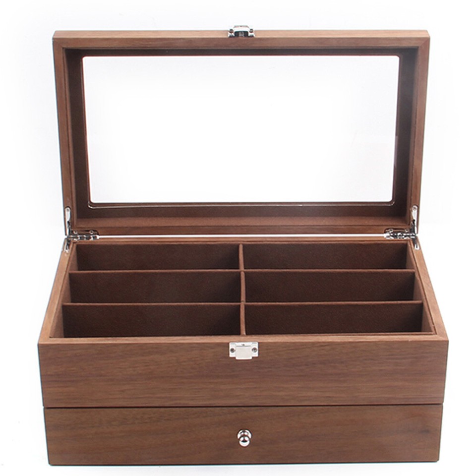 12-Bit Glasses Storage Case Gift Box Display Mahogany Organizer ...