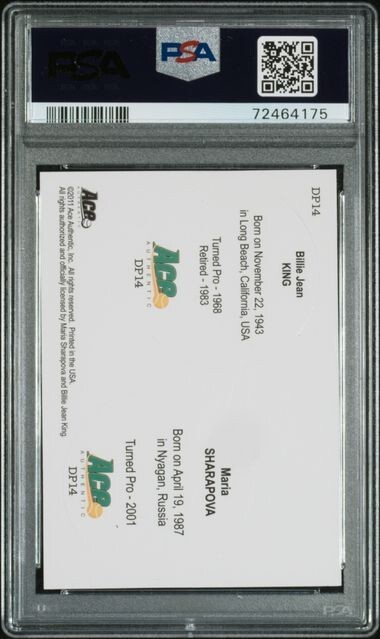 2011 Ace Authentic Match Point 2 Dual Pogs DP14 Sharapova/King PSA 10 ...