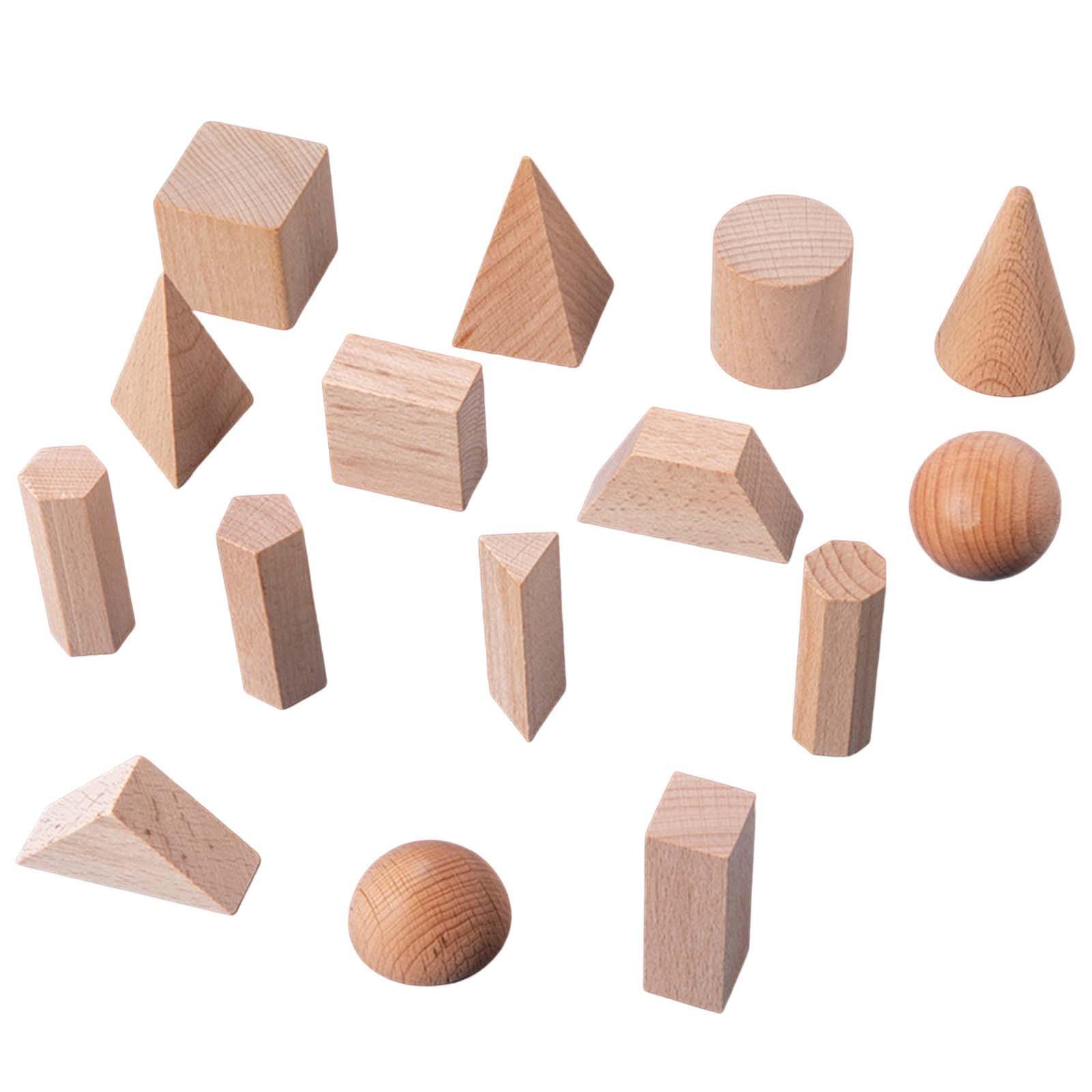15Pcs Wood Geometric Solids 3D Shapes Stacking Toy for Kids Babies | eBay
