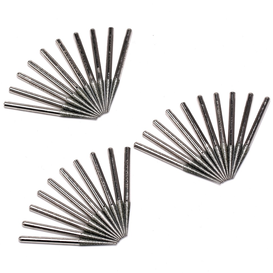 30 Pcs Diamond Grinding Bits Conical Pointed Nose Head Carving Burrs ...