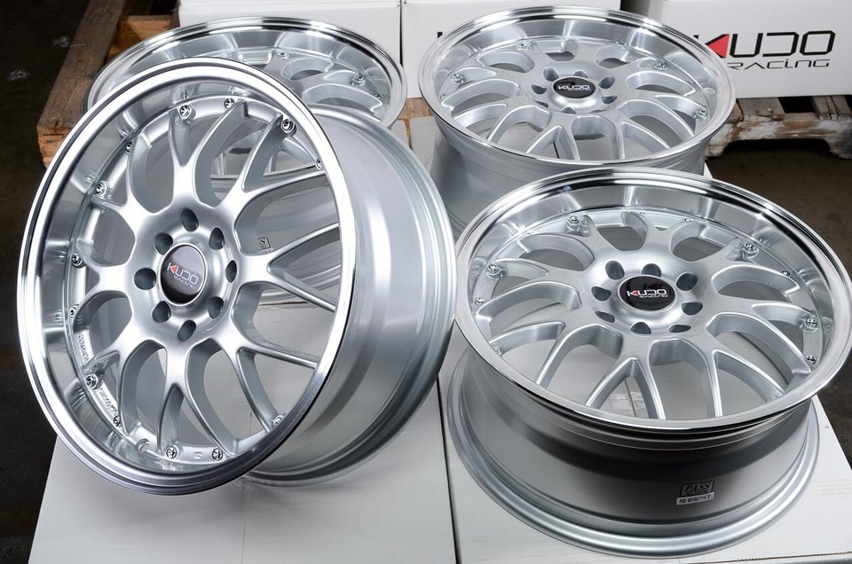 Kudo Racing Z16 16x7 4x100 4x114.3 +38mm Silver w/Polish Lip Mesh ...