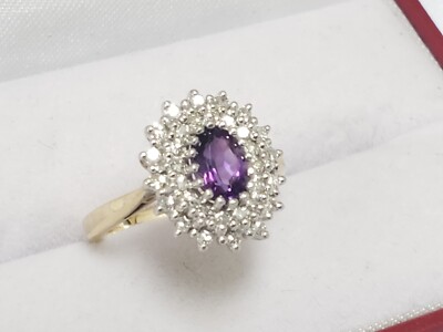 VTG STUNNING ENGLISH HALLMARKED 9K/375 YELLOW GOLD AMETHYST & DIAMOND ...