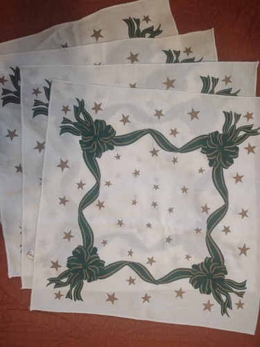 Set of 4 Vintage Vera Neumann Green Ribbon Gold Stars Cotton Napkins 17 ...