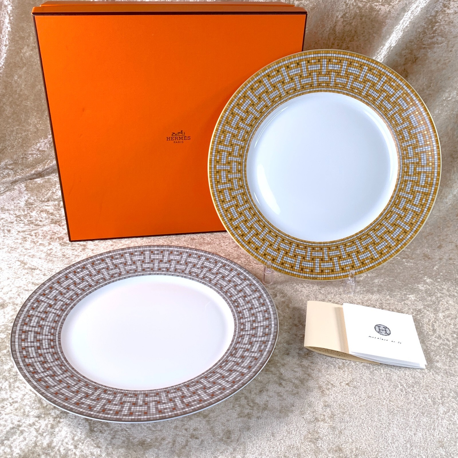 Hermes Paris Dinner Plate Mosaique Au 24 Gold &Platinum Porcelain Set ...