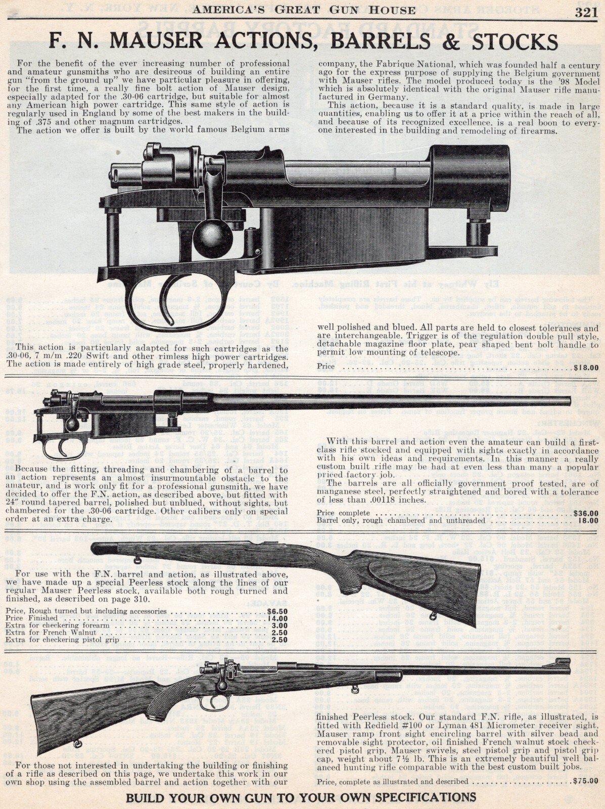 1940 Print Ad of FN Mauser Actions Barrels & Stocks | eBay
