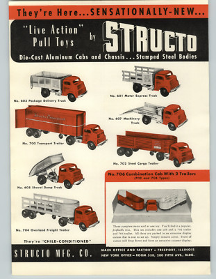 1950 PAPER AD 2 PG Structo Toy Trucks Dump Tow Wrecker Tanker Tractor ...