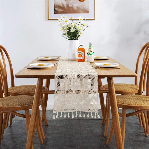 Floral Crochet Table Runner Hollow Out Tassel Fringe Banquet Dining ...