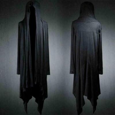 Mens Casual Gothic Loose Cloak Coat Hooded Punk Cardigan Dark Cape Long ...
