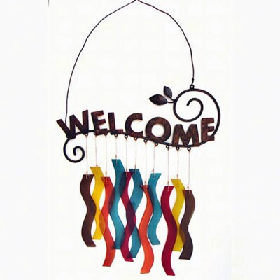 WELCOME WIND CHIME - METAL & GLASS WIND CHIME - WELCOME SIGN | eBay