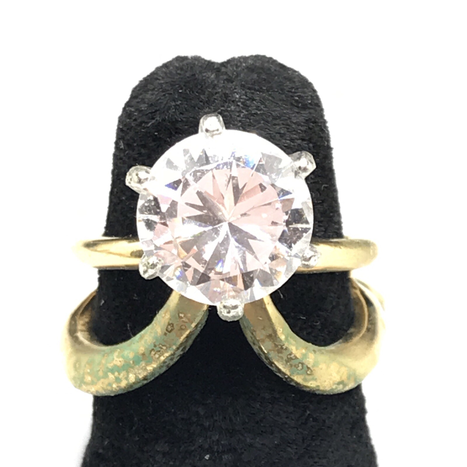 Vintage 18K GE Gold Plated & Clear Cubic Zirconia In Unique Design Ring ...