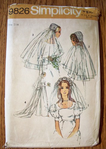 VTG ©1971 SIMPLICITY PATTERN #9826 BRIDAL HEADPIECES w/ VEIL - 3 ...