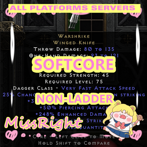 ETH Warshrike-Winged Knife🌺Diablo 2 D2R SC NON-LADDER🌺PC-SWITCH-PS-XBOX ...