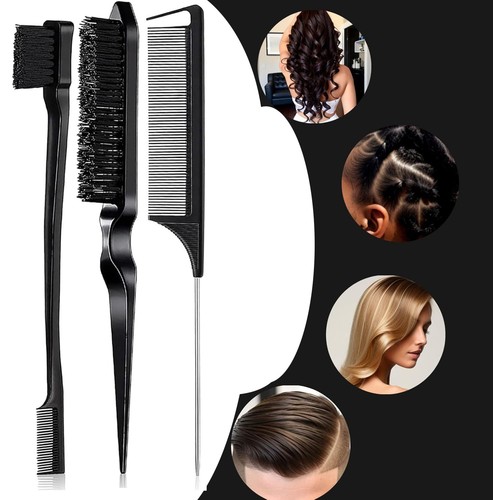3 Pcs Slick Back Hair Brush Set Bristle Brush Edge Control Teasing Comb ...