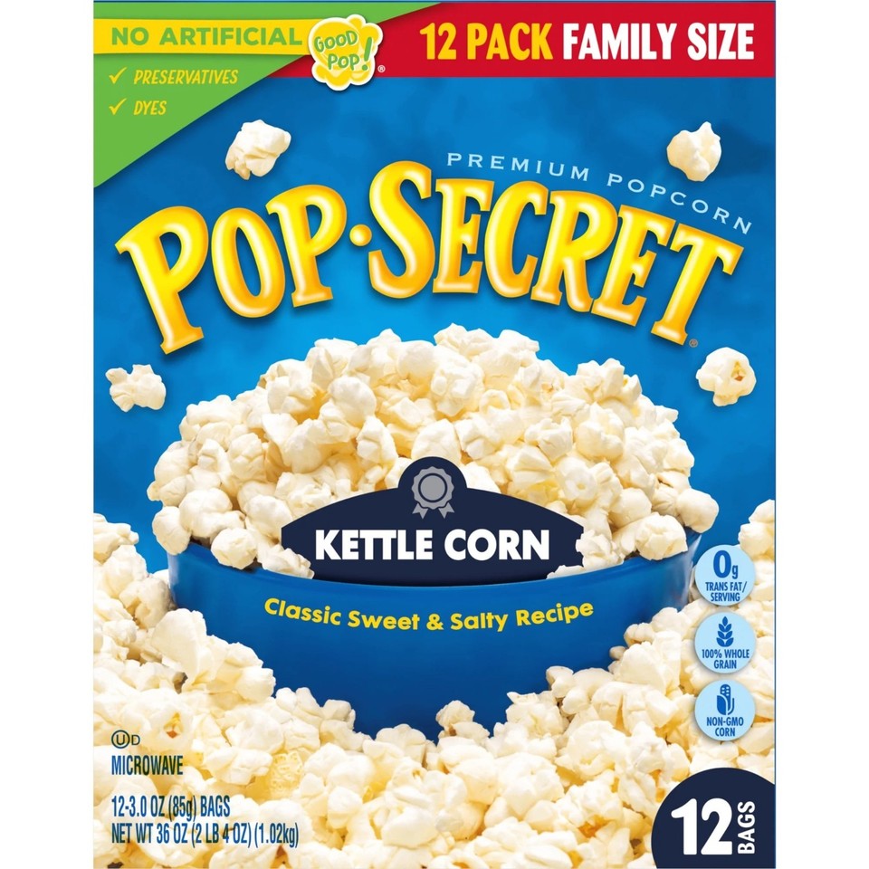 Pop Secret Popcorn, Kettle Corn Microwave Popcorn, 3 oz Sharing Bags ...