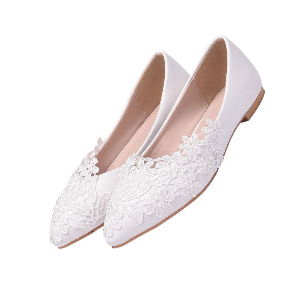 1 Pair Lace Flat Bottom Shoes Elegant Wedding Shoes White Flat Shoes ...