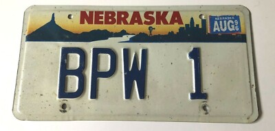 VANITY NEBRASKA VEHICLE LICENSE PLATE 1996 "BPW 1" BUSINESS ...