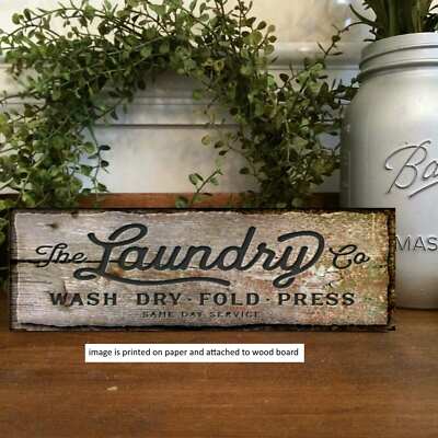 Rustic Wood Sign Laundry Company Welcome Farmhouse Home Decor 8x3x1/8 ...