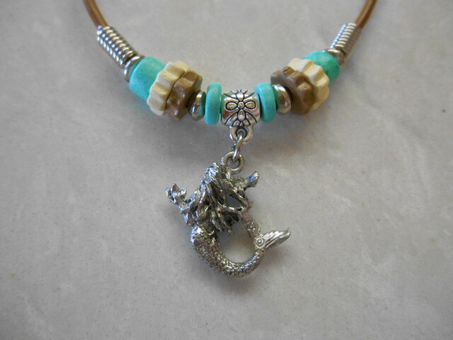 18" Necklace Mermaid Charm Holding Starfish Brown Leather Cord Hard ...