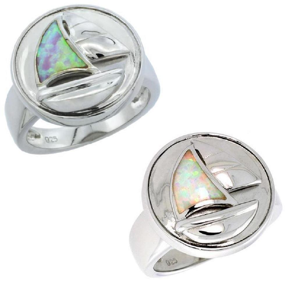 Sterling Silver Opal Sail Boat Ring | eBay