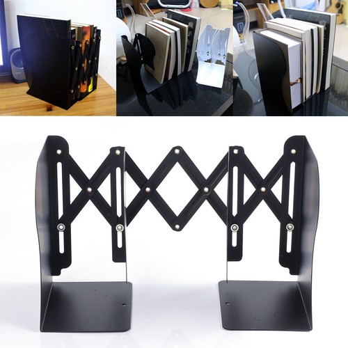 Black Bookends Metal Iron Adjustable Books Holder Stand Desk Heavy Duty ...