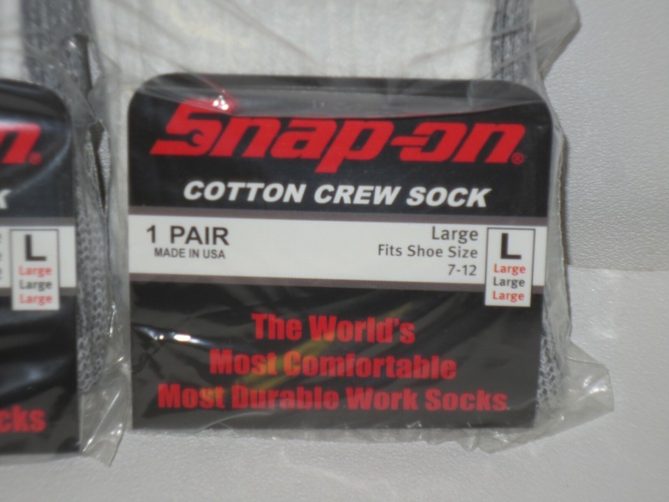 12 Snap-On Crew Socks Men's WHITE LARGE ~ FREE SHIP ~ MADE IN USA 12 ...