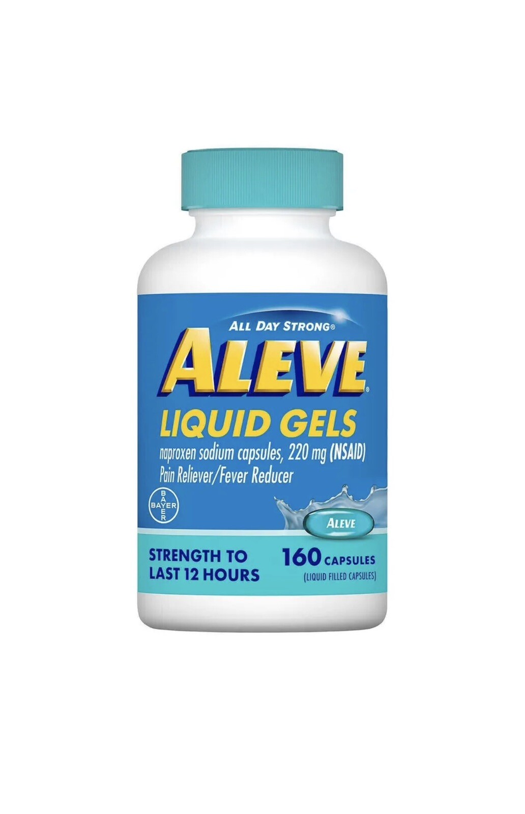 Aleve Pain-Fever Reducer NSAID 160 Liquid Gels ALL DAY STRONG 220mg EXP ...