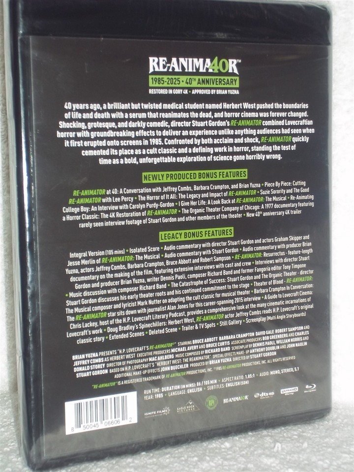 Re-animator (4K/Blu-ray, 2025) NEW Jeffrey Combs Bruce Abbott Barbara ...