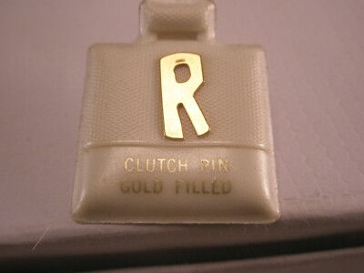 R Initial Monogram Letter Vintage Lapel Pin Tie Tack Gold Filled Clutch ...