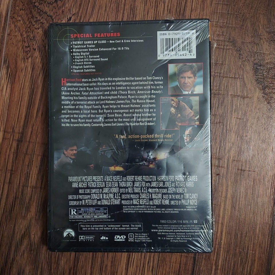 Patriot Games (DVD, 1992 Paramount Pictures) Harrison Ford NEW SEALED ...