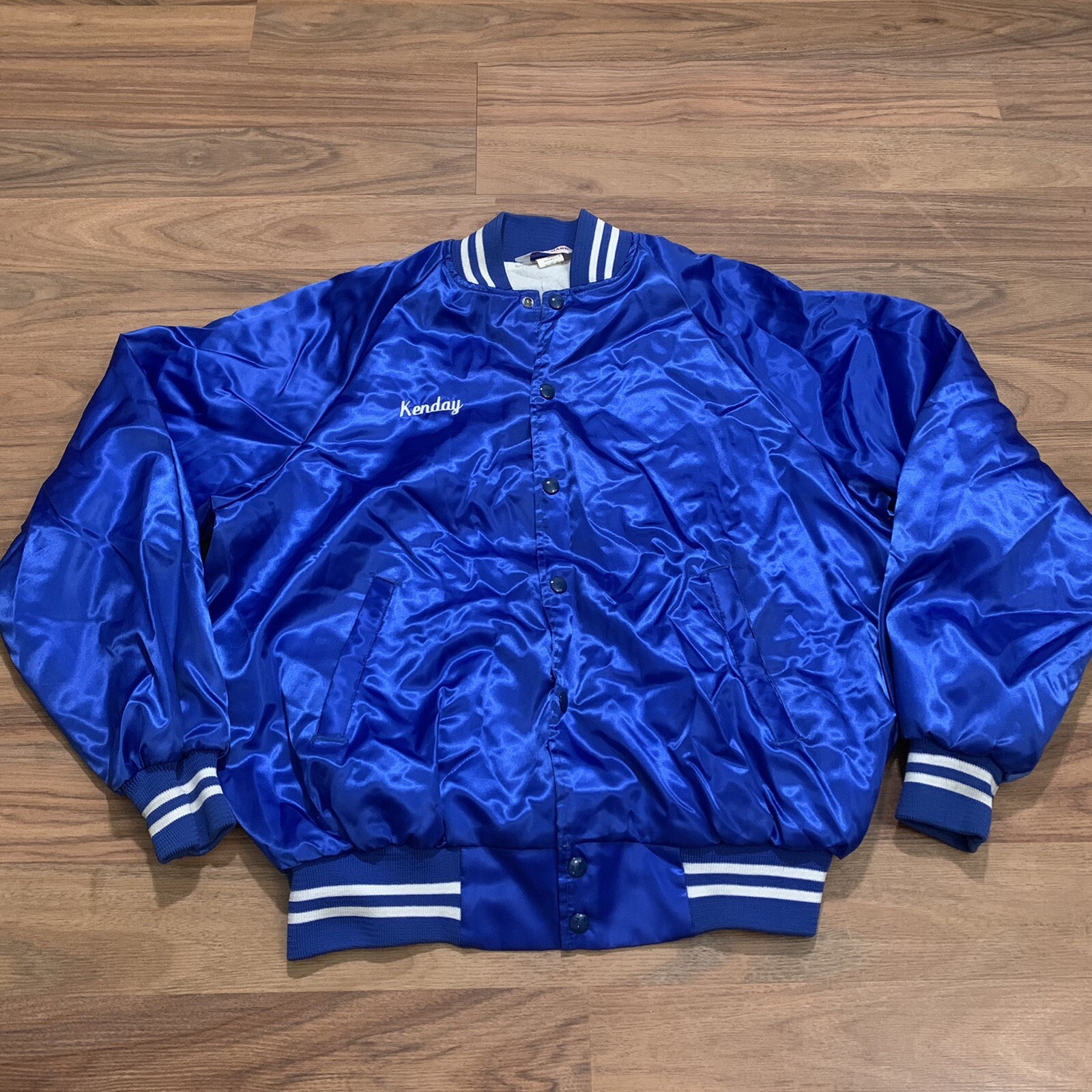 Vintage Wear Guard Blue Satin Bomber Crew Jacket Adul… - Gem