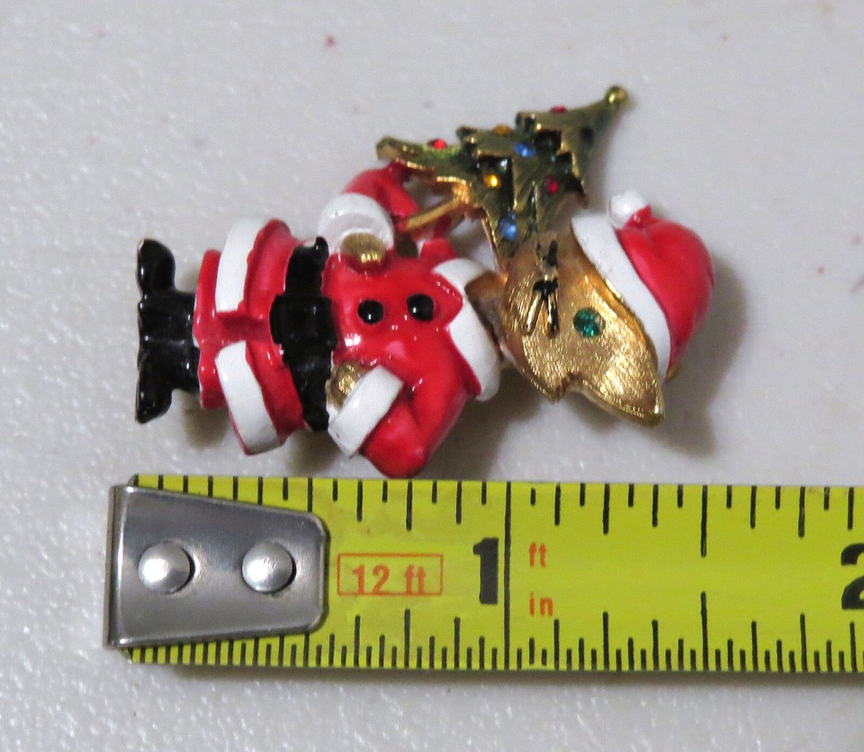Vintage JJ Enamel Santa Cat Carrying Christmas Tree Brooch Pin Signed ...