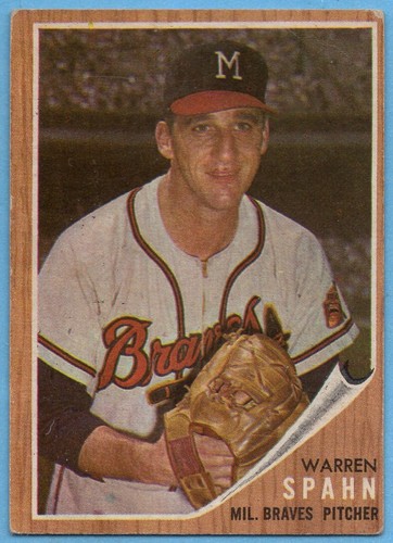 1962 Topps #100 Warren Spahn VG-VGEX WRINKLE MARKED Milwaukee Braves ...