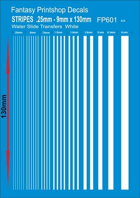 STRIPES WATER SLIDE TRANSFERS WHITE .25mm - 9mm DECALS FP601 DECALS ...