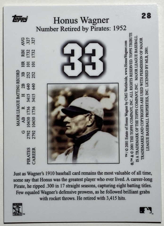 2001 Topps Tribute Honus Wagner Pittsburgh Pirates Refractor Card #28 ...