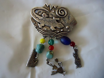 VINTAGE STERLING SILVER NATIVE AMERICAN LIZARD MULTI-STONE BROOCH | eBay